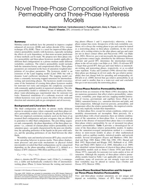 Pdf Novel Three Phase Compositional Relative Permeability And Three Phase Hysteresis Models