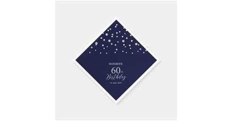 Modern Silver And Navy Blue 60th Birthday Party Napkins Zazzle