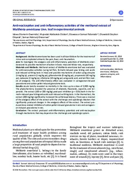 Pdf Anti Inflammatory Antinociceptive And Antidiarrhoeal Activities