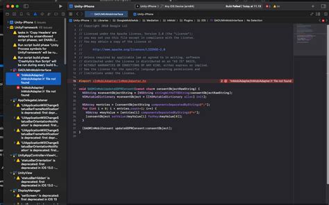 Unity Ios Admob Inmobi Mediation Build Failed In Xcode Unity Engine