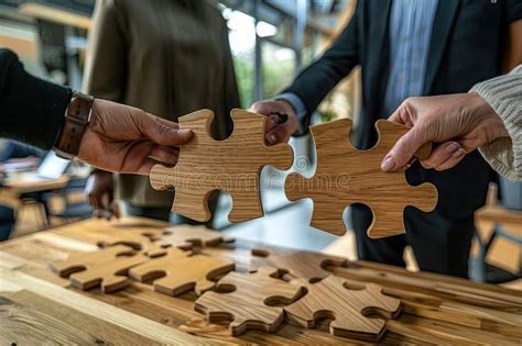 People Assembling Wooden Puzzle Pieces On A Table Stock Image Image Of Outdoor Computer