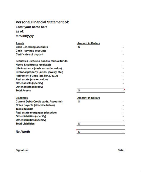 Personal Financial Statement Xls