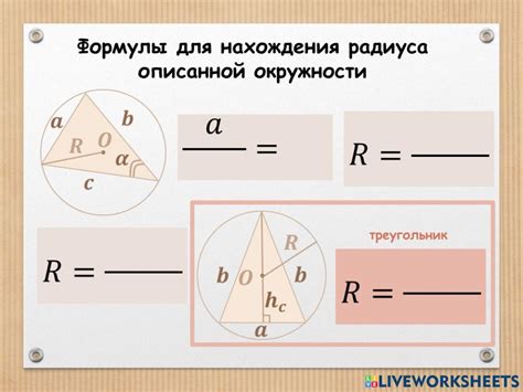 Формулы для нахождения радиуса описанной окружности Worksheet Live