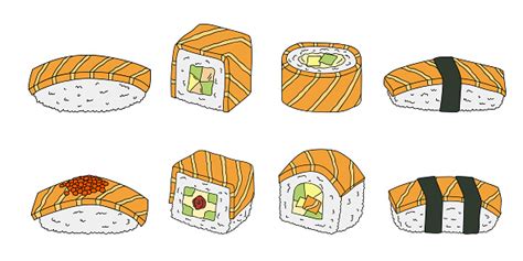 Clipart Gulungan Sushi Yang Digambar Tangan Ilustrasi Stok Unduh