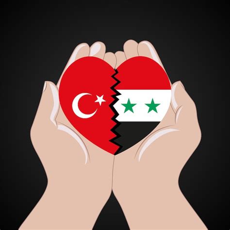 Bandeiras Da Turquia E Da Síria Na Forma De Um Coração Partido Nas Mãos
