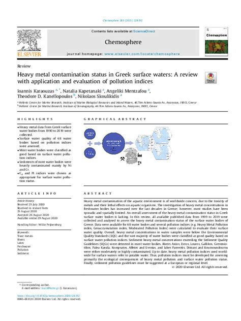 Pdf Heavy Metal Contamination Status In Greek Surface Waters A