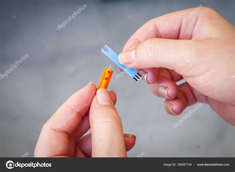 Woman Patient Pregnancy Diabetes Holding Her Hands Orange Glucometer