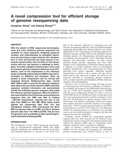 Pdf A Novel Compression Tool For Efficient Storage Of Genome