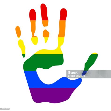 손 도장 무지개 색상으로 착 색 한 반면에 Lgbt 깃발 벡터 0명에 대한 스톡 벡터 아트 및 기타 이미지 0명
