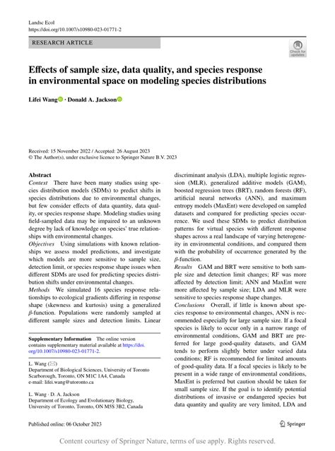 Effects Of Sample Size Data Quality And Species Response In