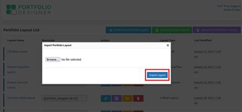 can we import and export the layout portfolio designer