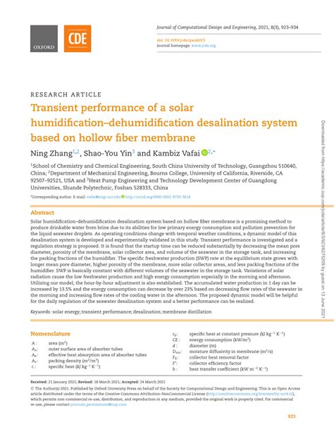 Pdf Transient Performance Of A Solar Humidificationdehumidification