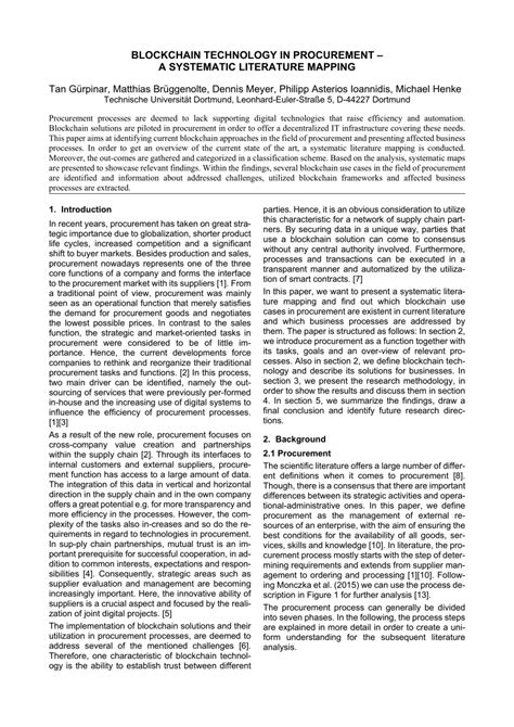 Pdf Blockchain Technology In Procurement A Systematic Literature