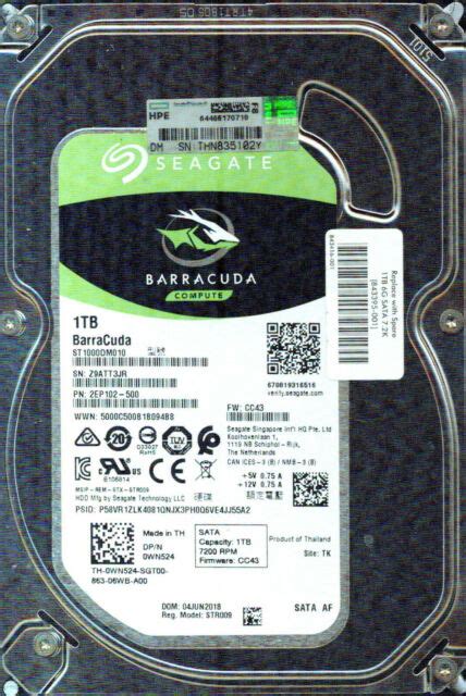 ST1000DM010, 2EP102-500, CC43, TK, Z9A, SEAGATE 1TB SATA | eBay
