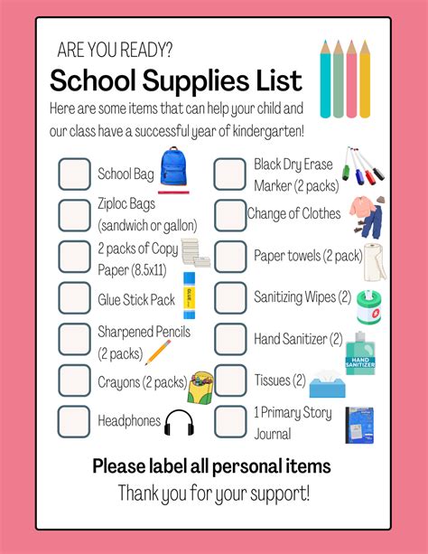 2025 2026 School Supply List Laura H Carnell School