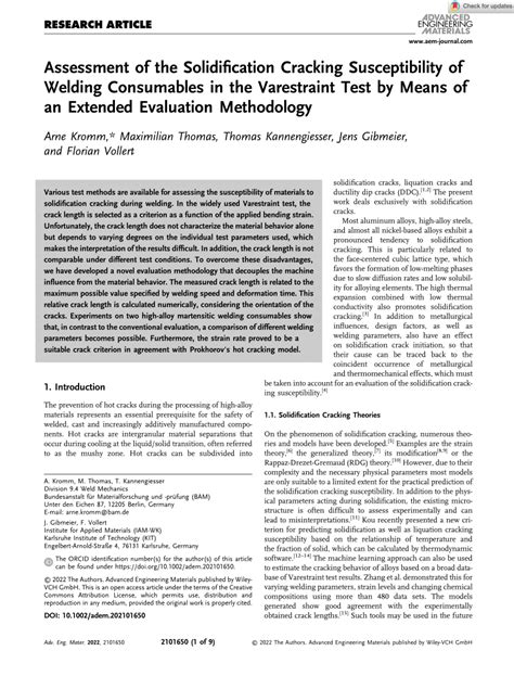 Pdf Assessment Of The Solidification Cracking Susceptibility Of