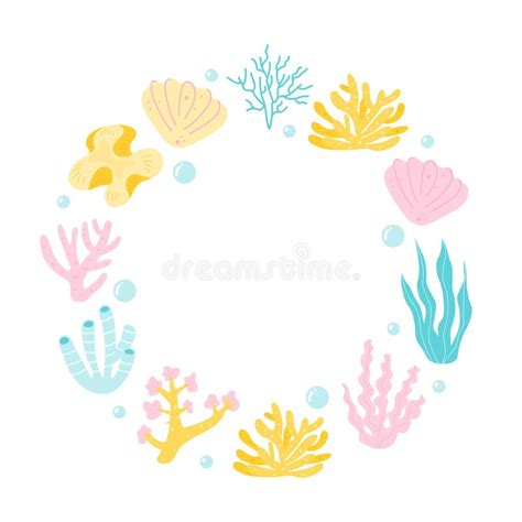 Frame With Coral Reefs Algae And Seaweed Set Stock Image Image Of