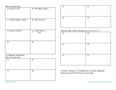 Mathematics Form 1 Chapter 5 6 Algebraic Expression Linear Equations