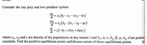 Solved Consider The One Prey And Two Predator