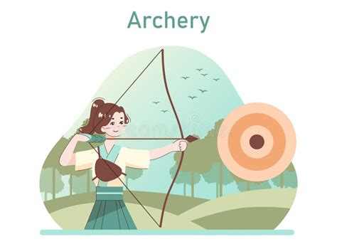 Asian Character Doing Sport Kyudo Or Japanese Archery Stock Vector