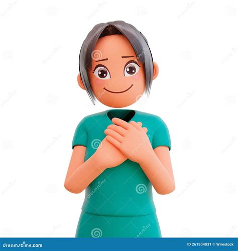 3d Rendered Nurse In A Hospital Gown Uniform Touching Her Heart With A