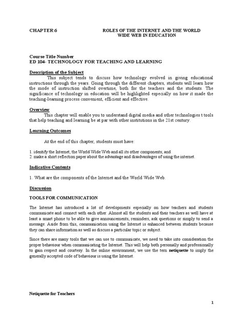 Chapter 6 Roles Of The Internet And The World Wide Web In Education