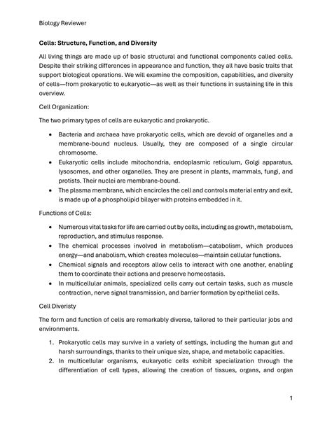 Solution Cells Structure Function And Diversity Studypool