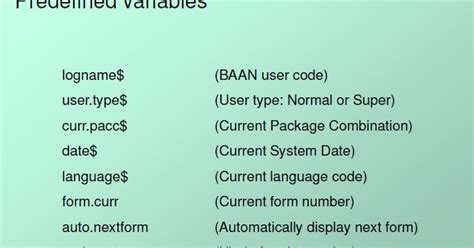 Full On Baan Predefined Variables
