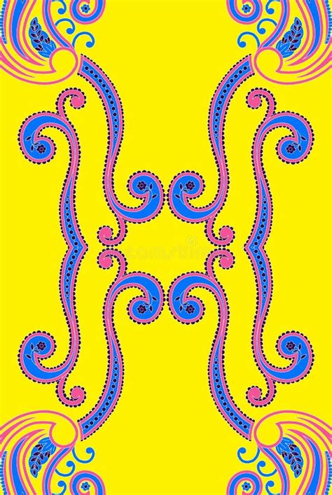 Patchwork Paisley Design Border Work Floral Paisley Motif Textile Print Art Design Stock