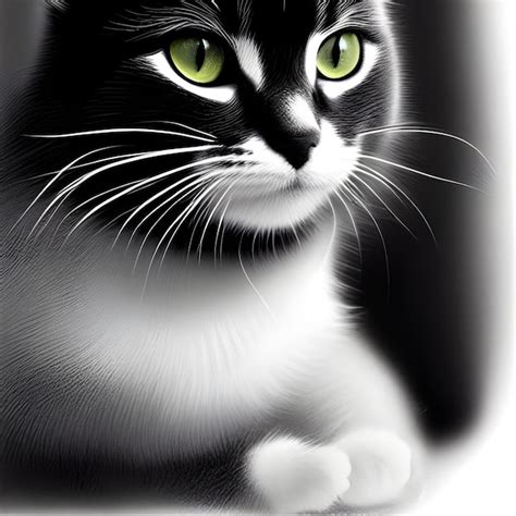 Cute Black And White Cat With Green Eyes Premium Ai Generated Image