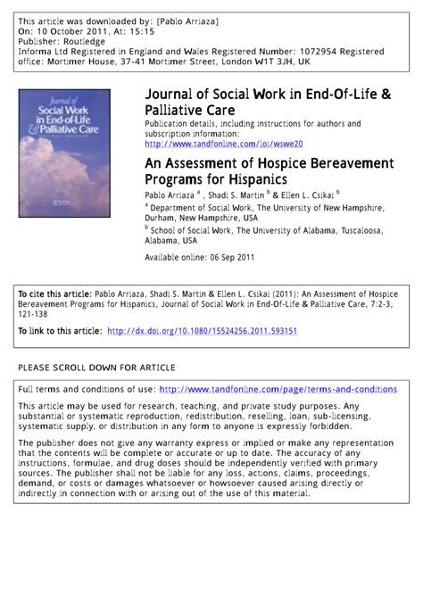 Pdf An Assessment Of Hospice Bereavement Programs For Hispanics