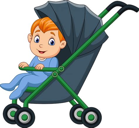 Bebé feliz de dibujos animados en un cochecito Vector Premium
