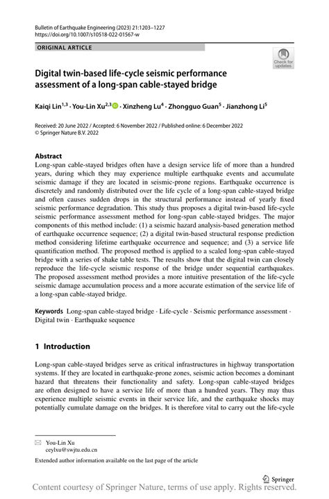 Digital Twin Based Life Cycle Seismic Performance Assessment Of A Long