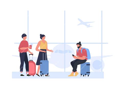 Premium Vector Tourists In Airport People Waiting For Plane In