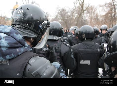 Russian Omon Police Special Forces At Protest Rally In Saint