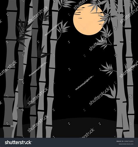 Vector Bamboo Forest Night Moon Beauty Stock Vector Royalty Free