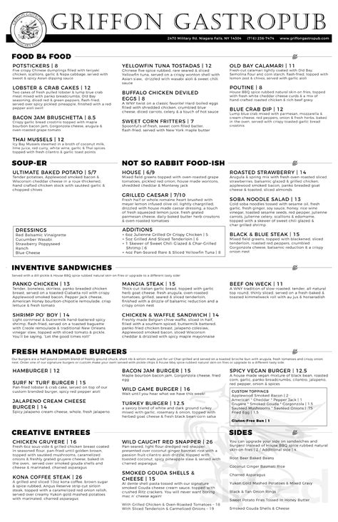 Menu For The Griffon Gastropub In Niagara Falls Ny Sirved