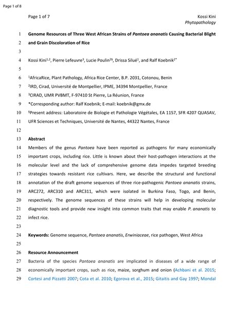 Pdf Genome Resources Of Three West African Strains Of Pantoea