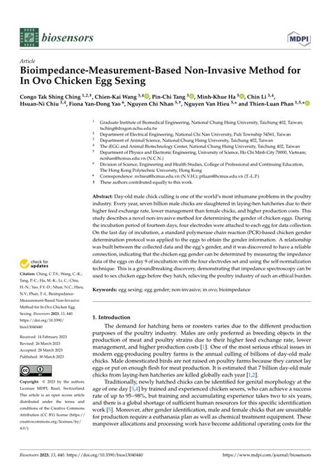 PDF Bioimpedance Measurement Based Non Invasive Method For In Ovo Chicken Egg Sexing