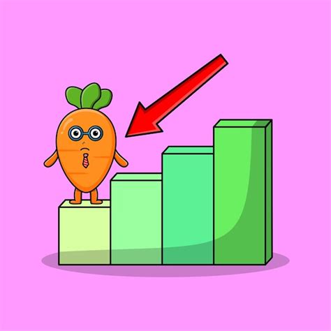 인플레이션 차트 만화 스타일 디자인 당근 귀여운 사업가 마스코트 캐릭터 프리미엄 벡터