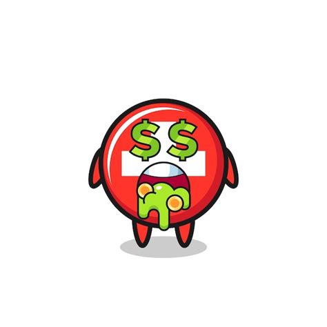 돈에 미친 표정을 가진 스위스 국기 배지 캐릭터 프리미엄 벡터