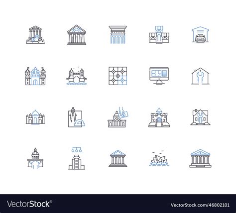 Offices Line Icons Collection Workspace Royalty Free Vector