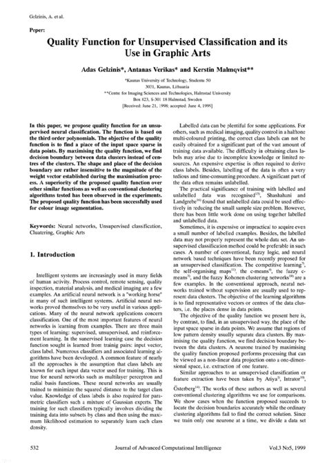 Pdf Quality Function For Unsupervised Classification And Its Use In Graphic Arts