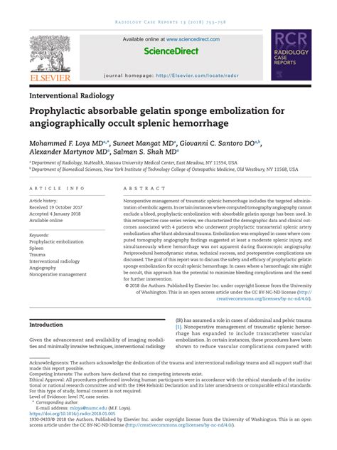 Pdf Prophylactic Absorbable Gelatin Sponge Embolization For