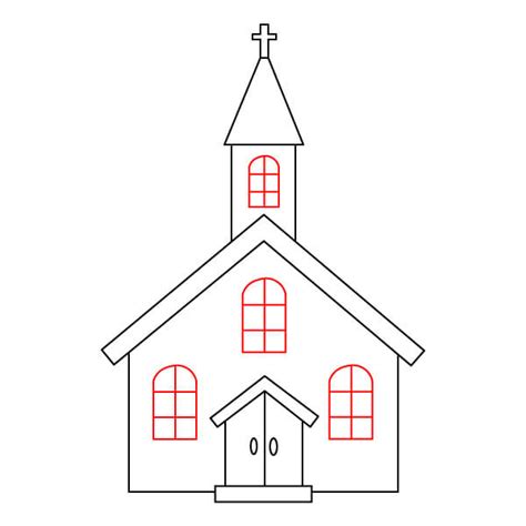 Step 10 Draw Arched Windows On The Church Place One Arched Window On