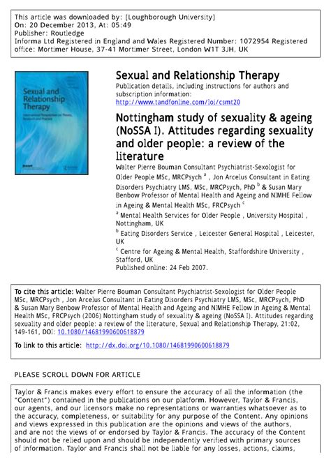 PDF Nottingham Study Of Sexuality Ageing NoSSA I Attitudes Regarding Sexuality And Older