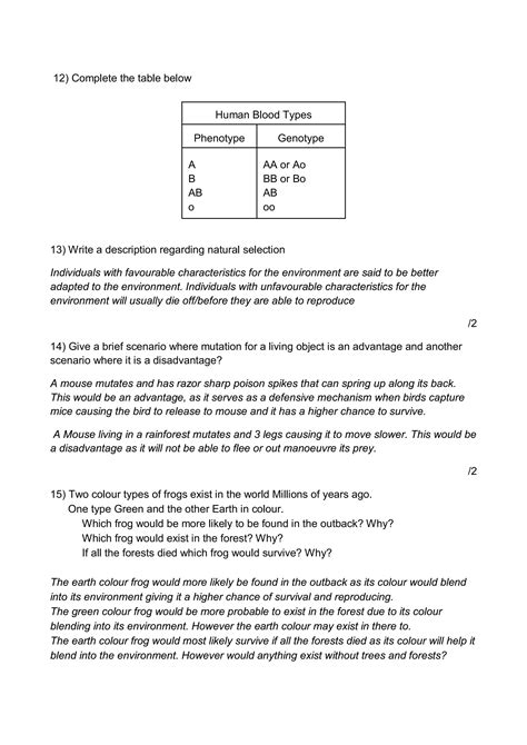 Revision Sheet Genetics Answered Blog Pdf