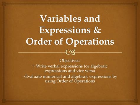 Ppt Variables And Expressions And Order Of Operations Powerpoint