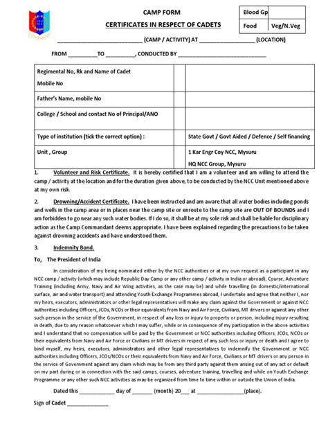 New Camp Form 1 Pdf