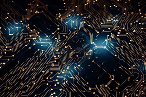 An Advanced Circuit Board With Intricate Gold And Copper Traces Set On A Dark Background